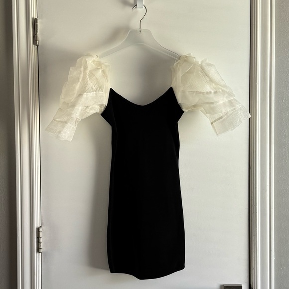 Zara | Dresses | Zara Little Black Dress With Sheer Rosette Sleeves ...